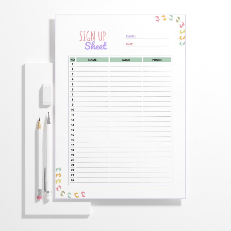 Editable Sign up Sheet Template Editable Template Printable Sign up ...