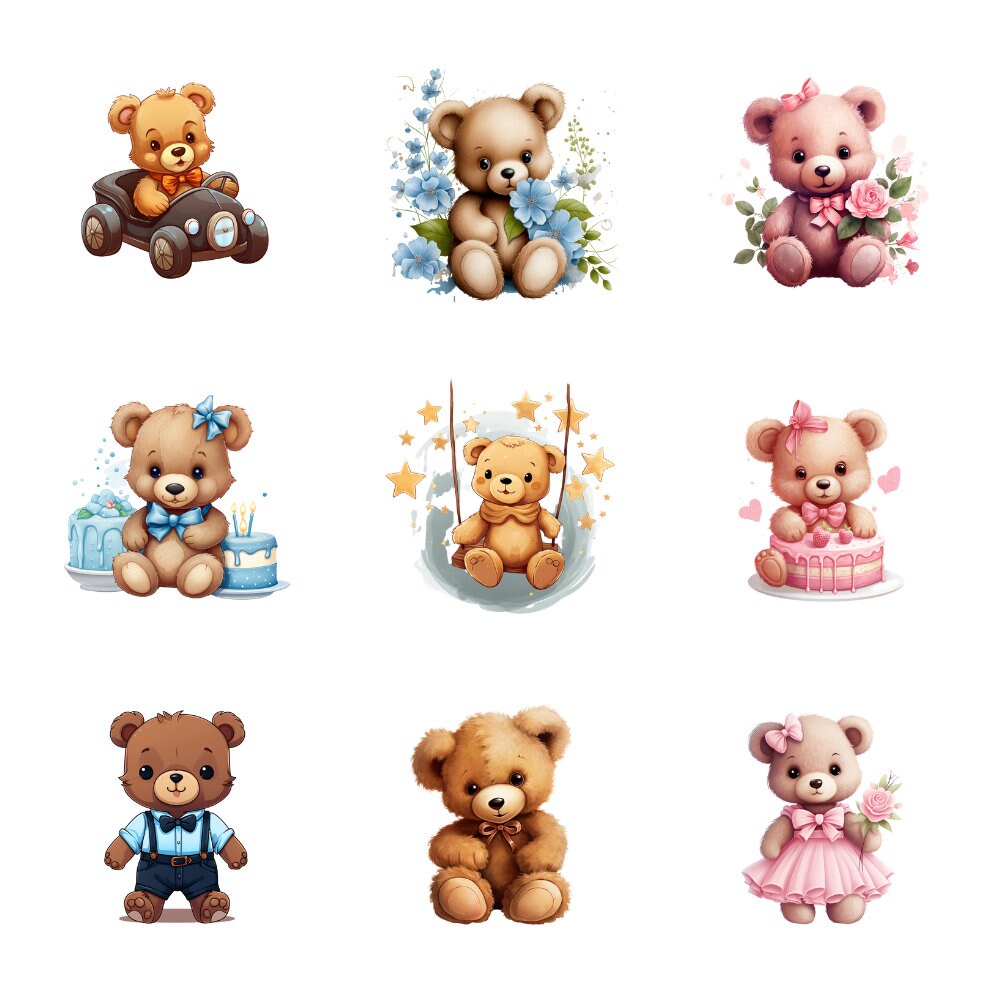 Cute Teddy Bear Clipart Bundle Baby Shower Clipart Nursery - Etsy