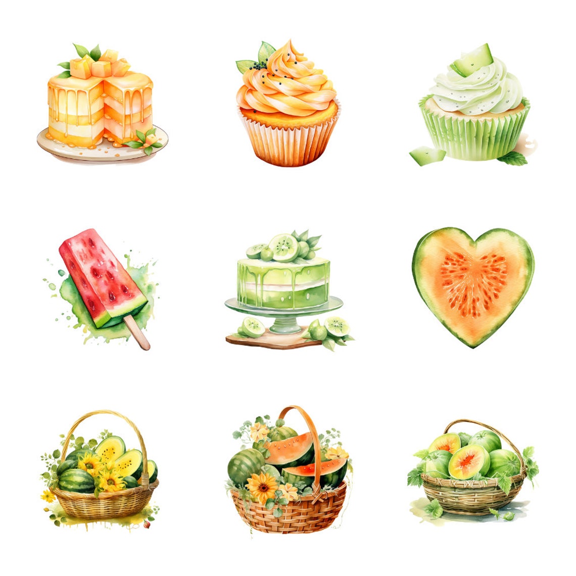 Watercolor Melon Clipart Fruit Clipart Melon Graphics Watermelon ...