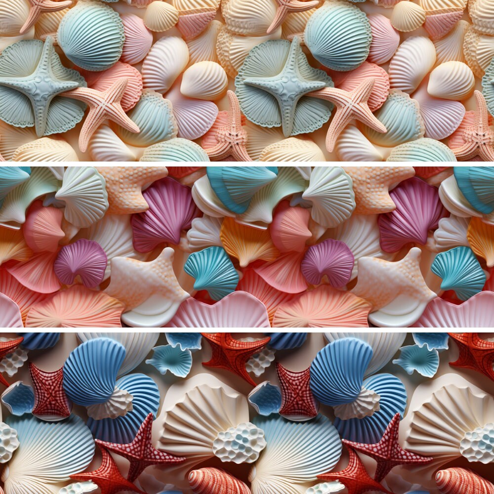 3D Seashell Digital Paper Seamless Digital Paper Bundle Seashell ...