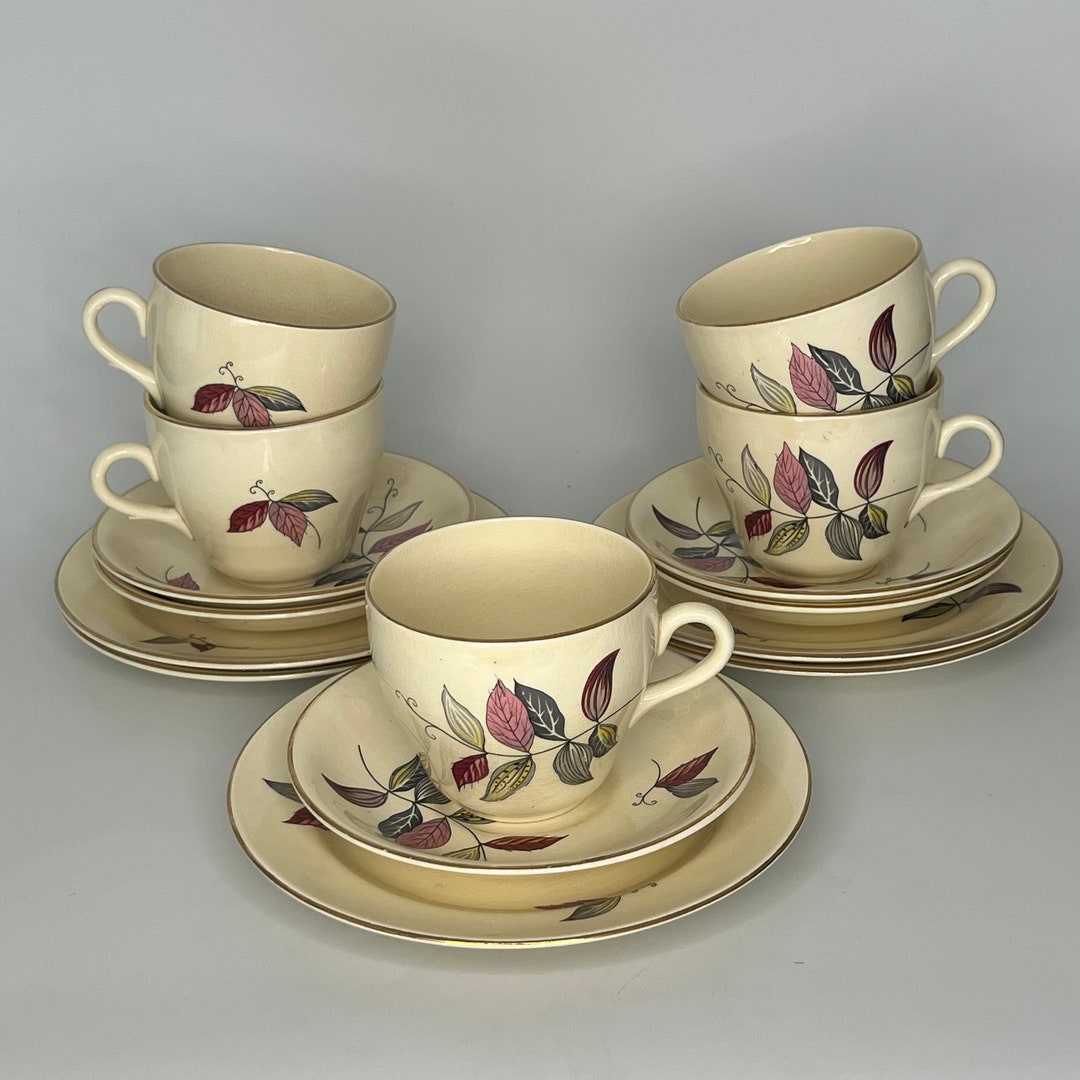 Set of 5 Vintage Beswick England Floral Tea Cup and Dessert Plate Set ...