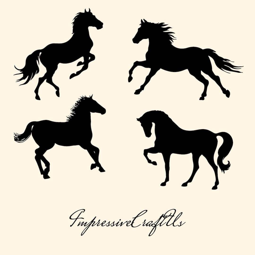 Pack of 4 Horse Silhouette Svg, Horse Running Cutting Files, Cricut ...