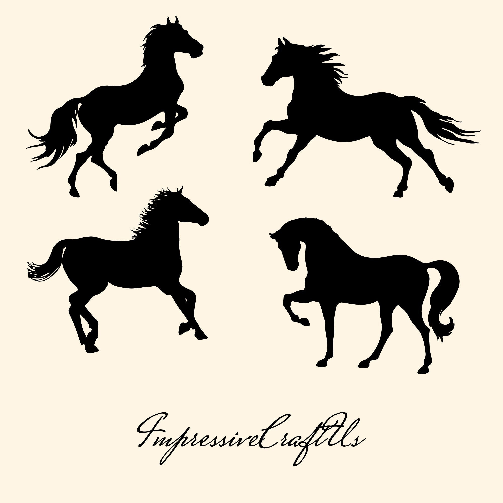 Pack of 4 Horse Silhouette Svg, Horse Running Cutting Files, Cricut ...