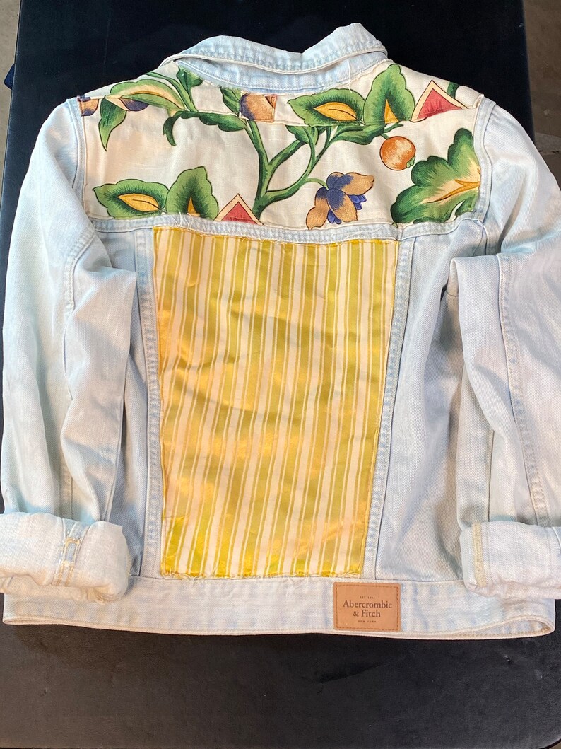 Patchwork Denim Jacket, Toile Patches, Flower Print Denim, Floral ...