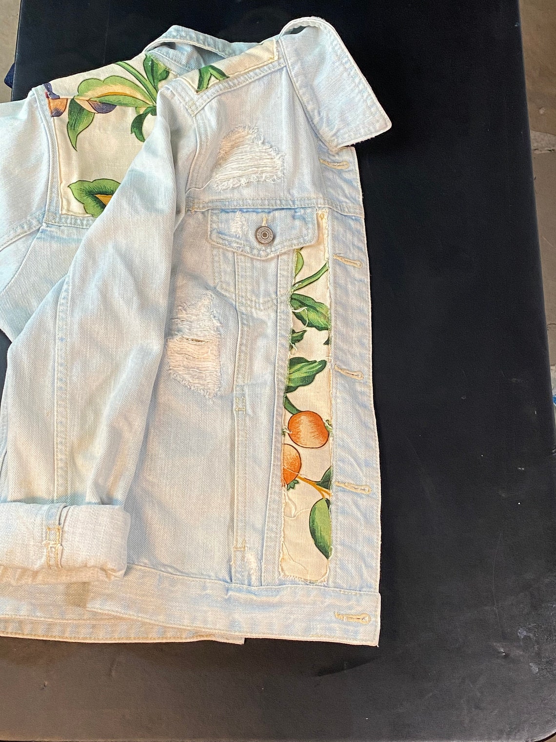 Patchwork Denim Jacket, Toile Patches, Flower Print Denim, Floral ...