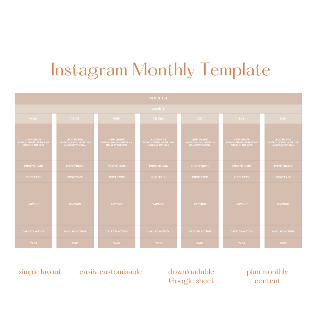 Simple Social Media Planner Spreadsheet | Monthly Instagram Schedule - Etsy