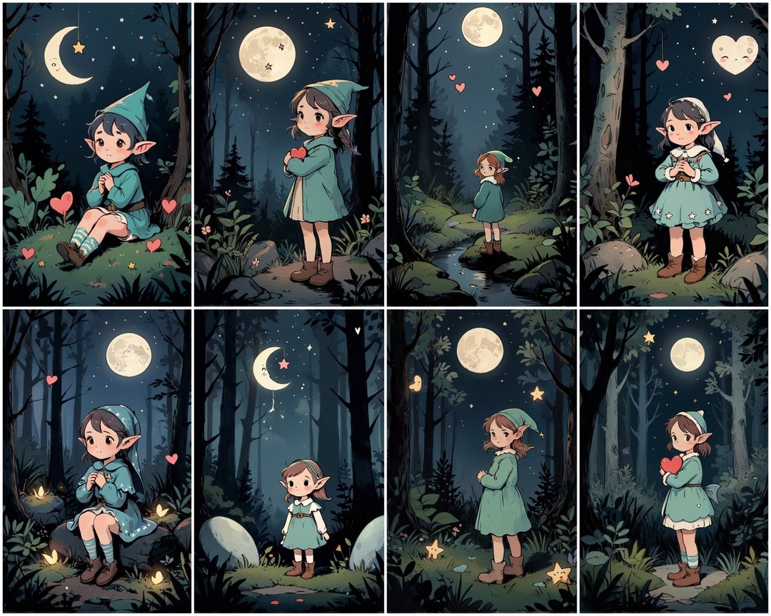 Kawaii Elves Illustration 8 Files Instant Downloads. Printable Tags ...