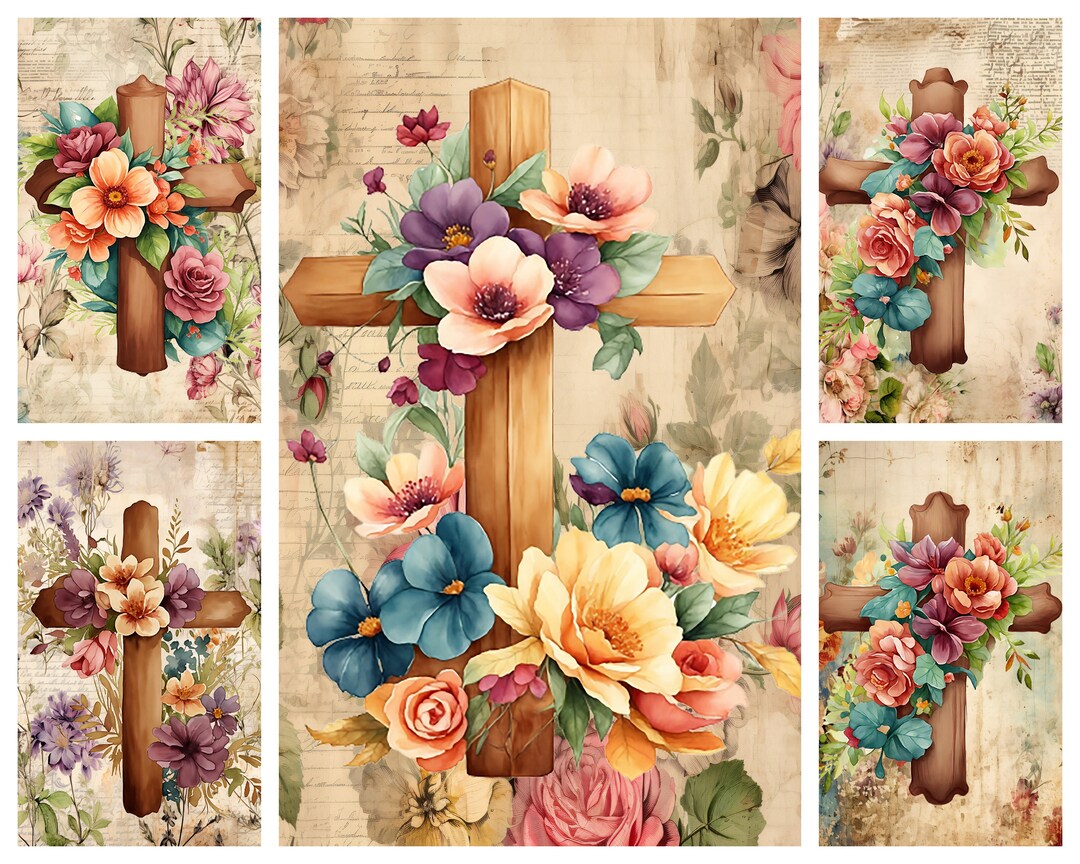 Floral Crosses 5 Files Instant Downloads. Printable Tags Pages Paper ...