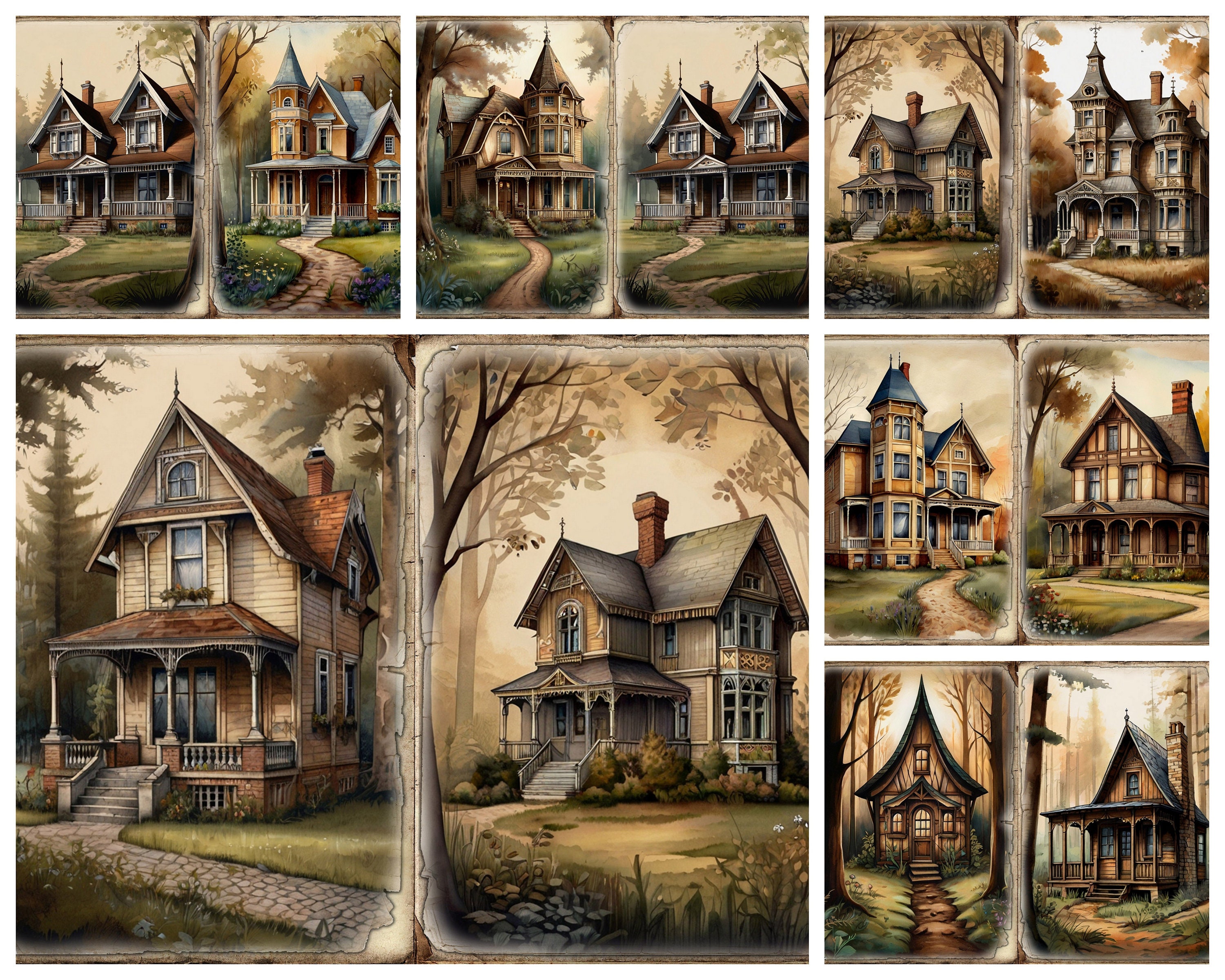 Vintage Cottages 12 Files Instant Downloads. Printable Tags Pages Paper ...