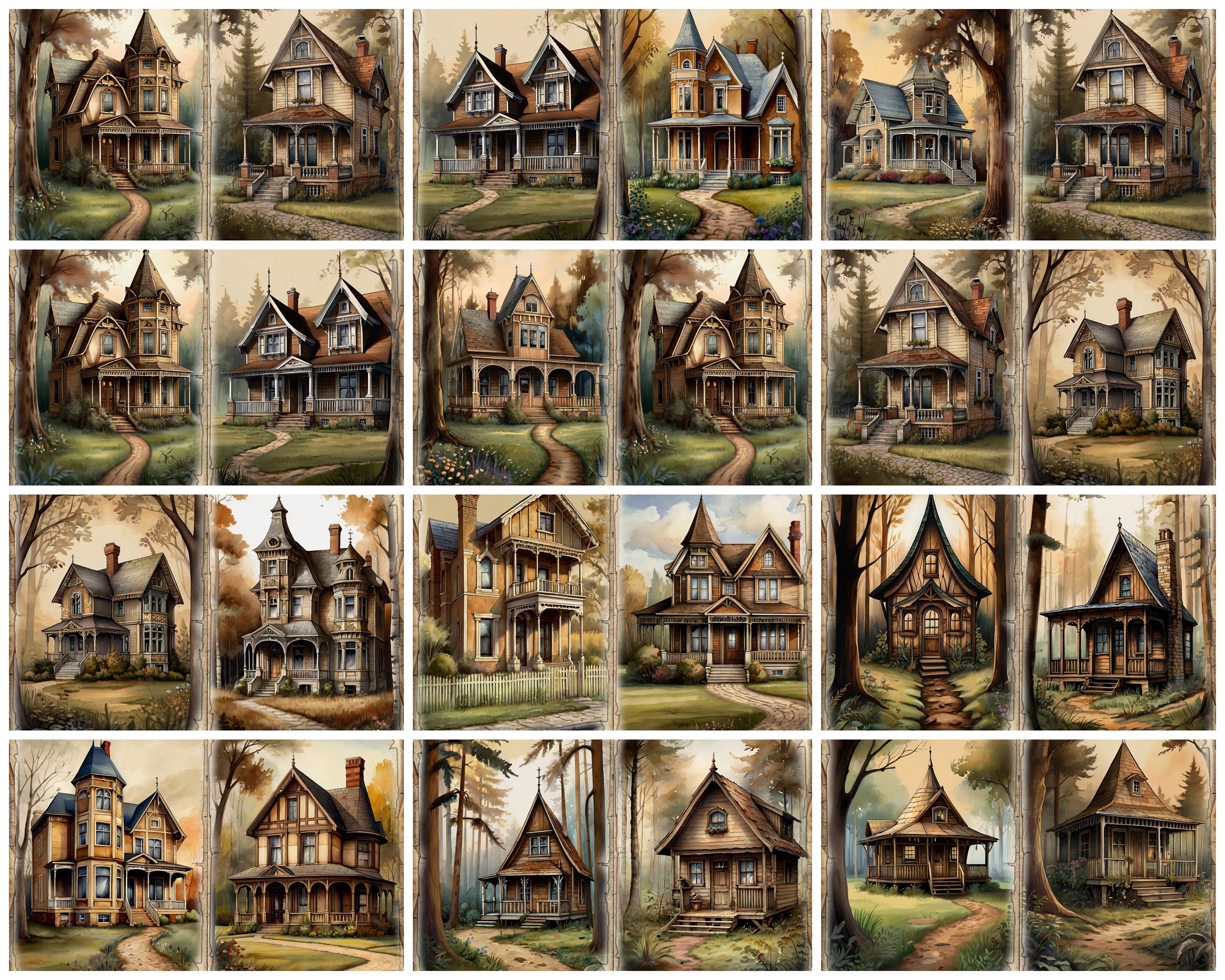 Vintage Cottages 12 Files Instant Downloads. Printable Tags Pages Paper ...
