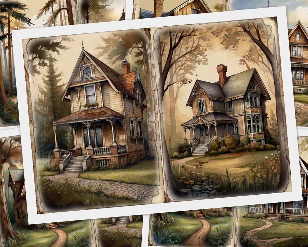 Vintage Cottages 12 Files Instant Downloads. Printable Tags Pages Paper ...