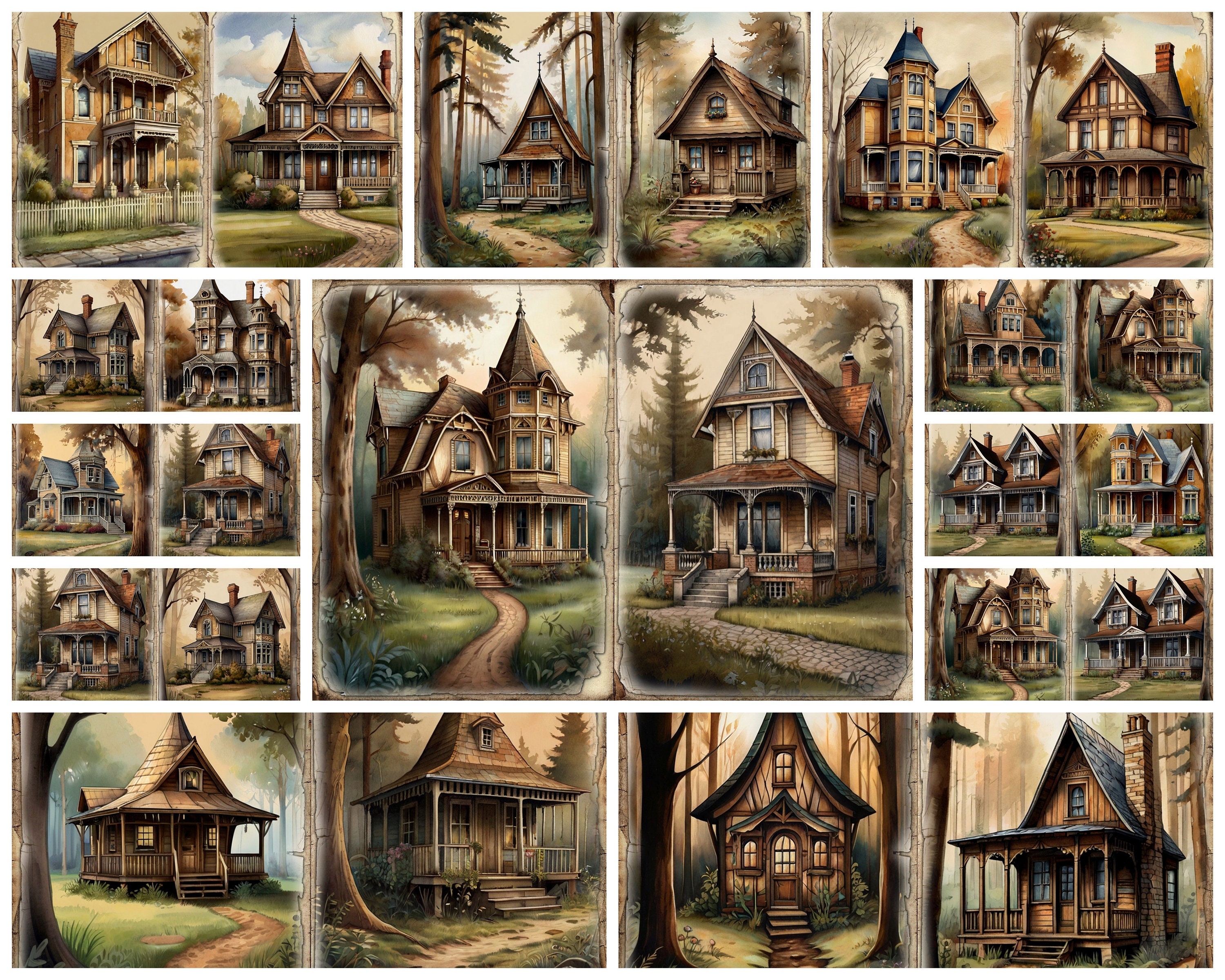 Vintage Cottages 12 Files Instant Downloads. Printable Tags Pages Paper ...