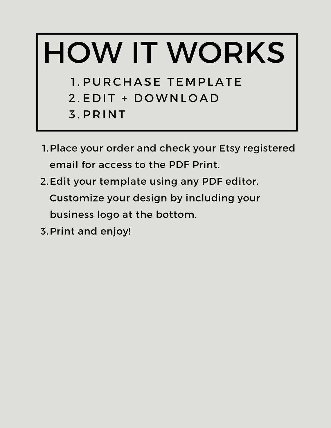 Work Order - Purchase Order - Editable PDF - Print - Etsy
