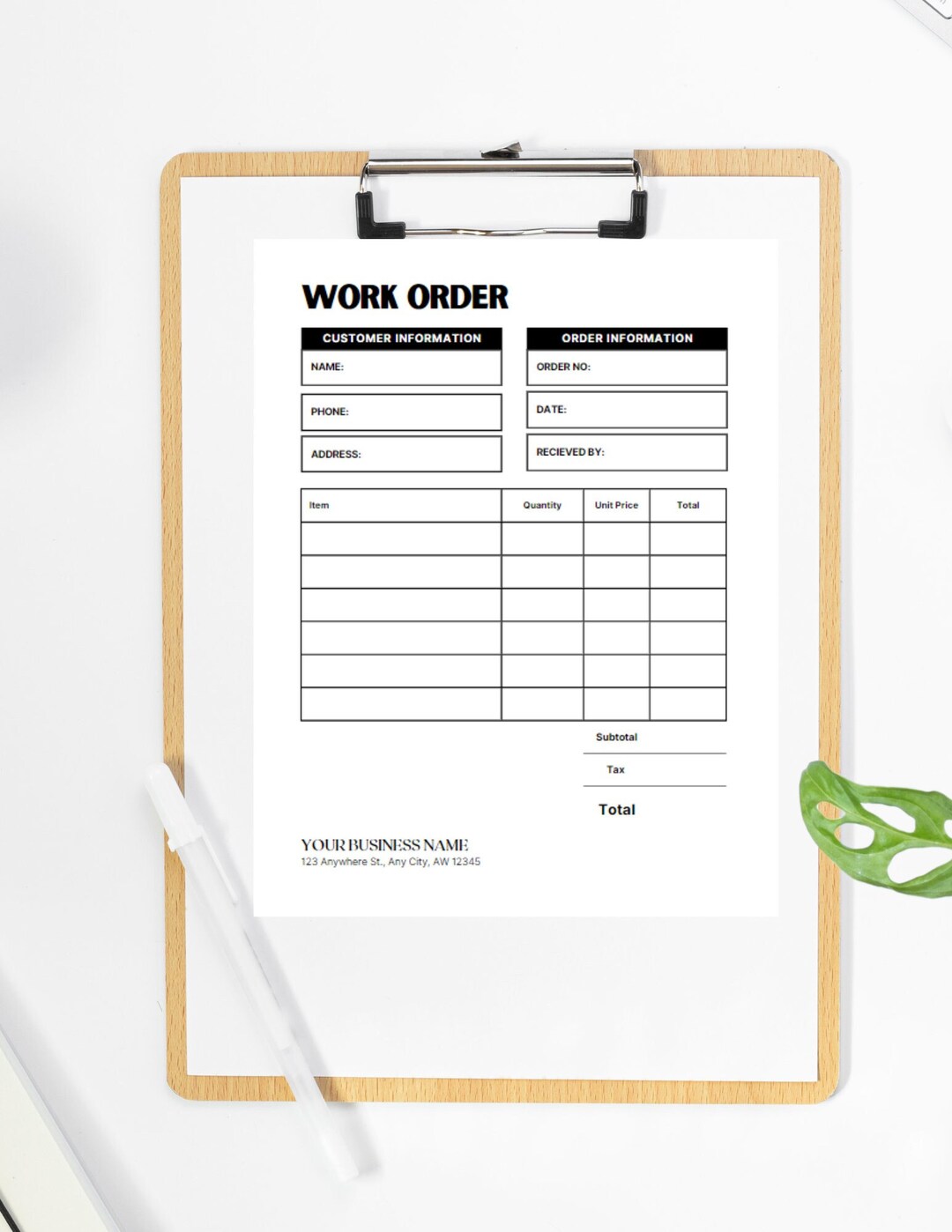 Work Order - Purchase Order - Editable PDF - Print - Etsy