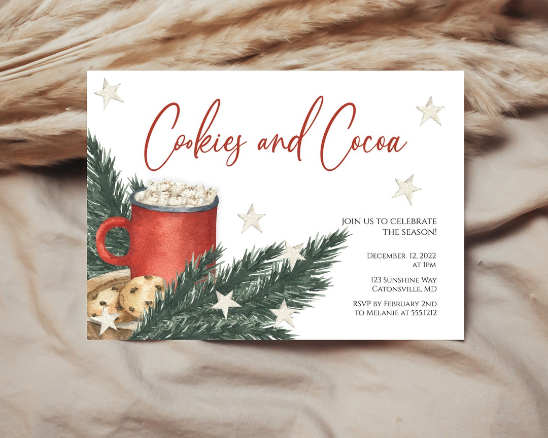 Cookies and Cocoa Party, Hot Chocolate Holiday Party Invitation ...