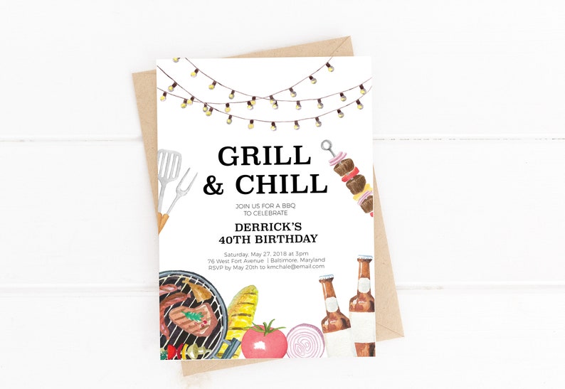 Grill and Chill Birthday Party Invitation Template, BBQ Birthday Party ...