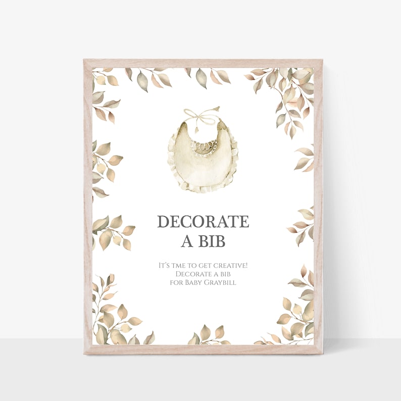 Decorate a Bib Baby Shower Game Sign, Minimalist Neutral Baby Shower ...