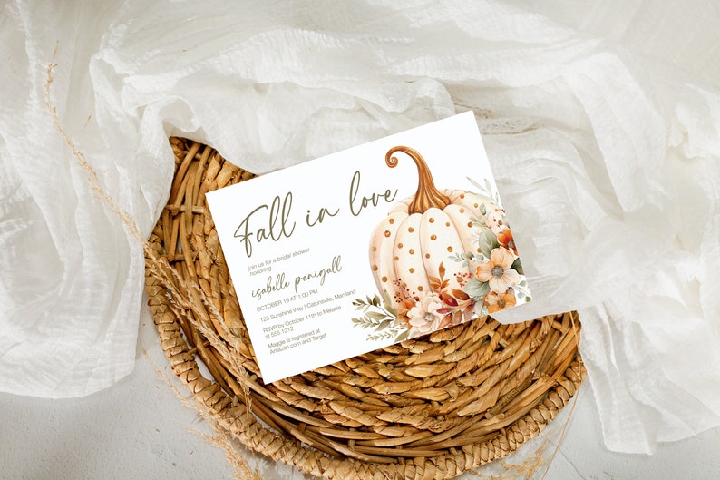 Fall in Love Bridal Shower Invitation, Editable Pumpkin Bridal Shower ...