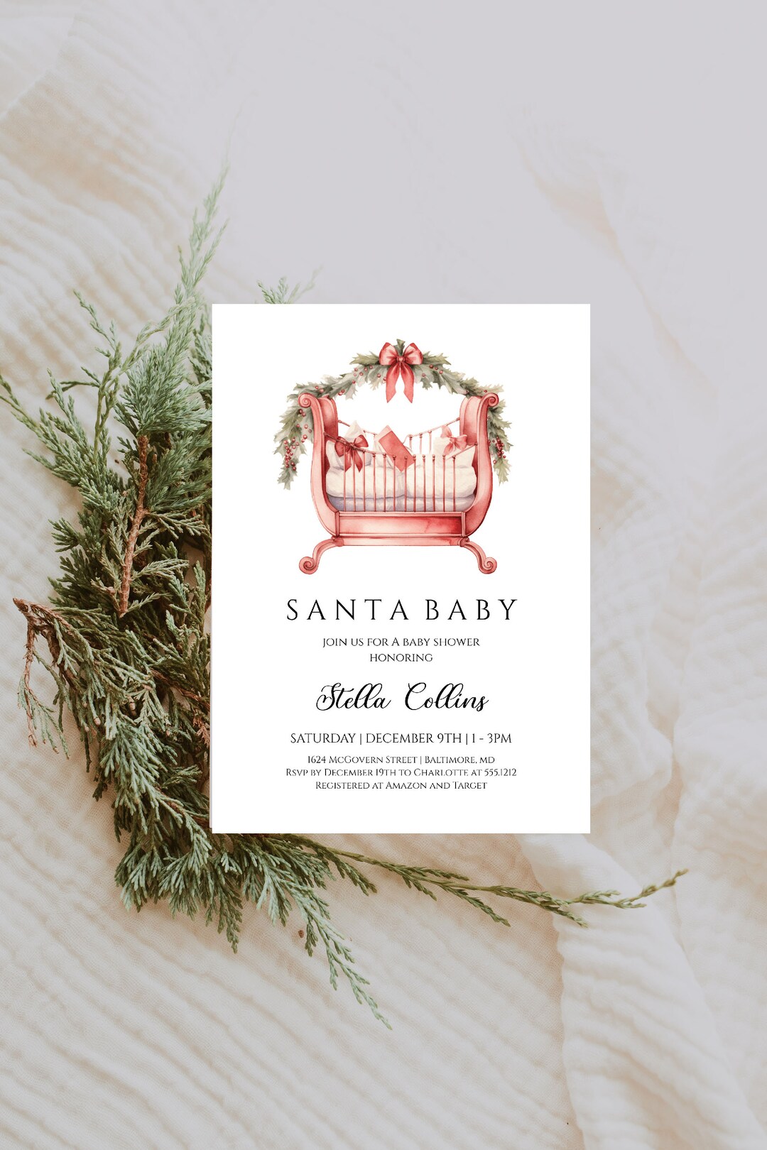 Santa Baby Shower Invitation, Editable Christmas Baby Shower Invite ...