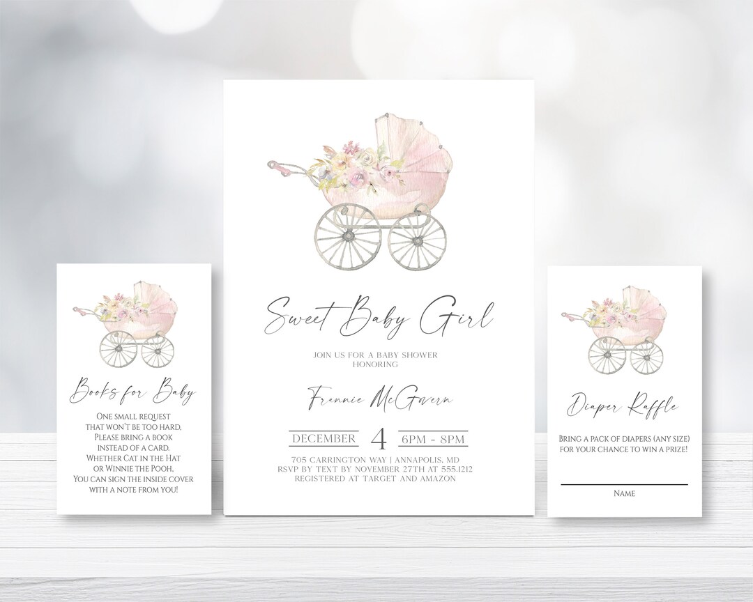 Pink Baby Shower Invitation Bundle, Girl Baby Shower Invite Package ...