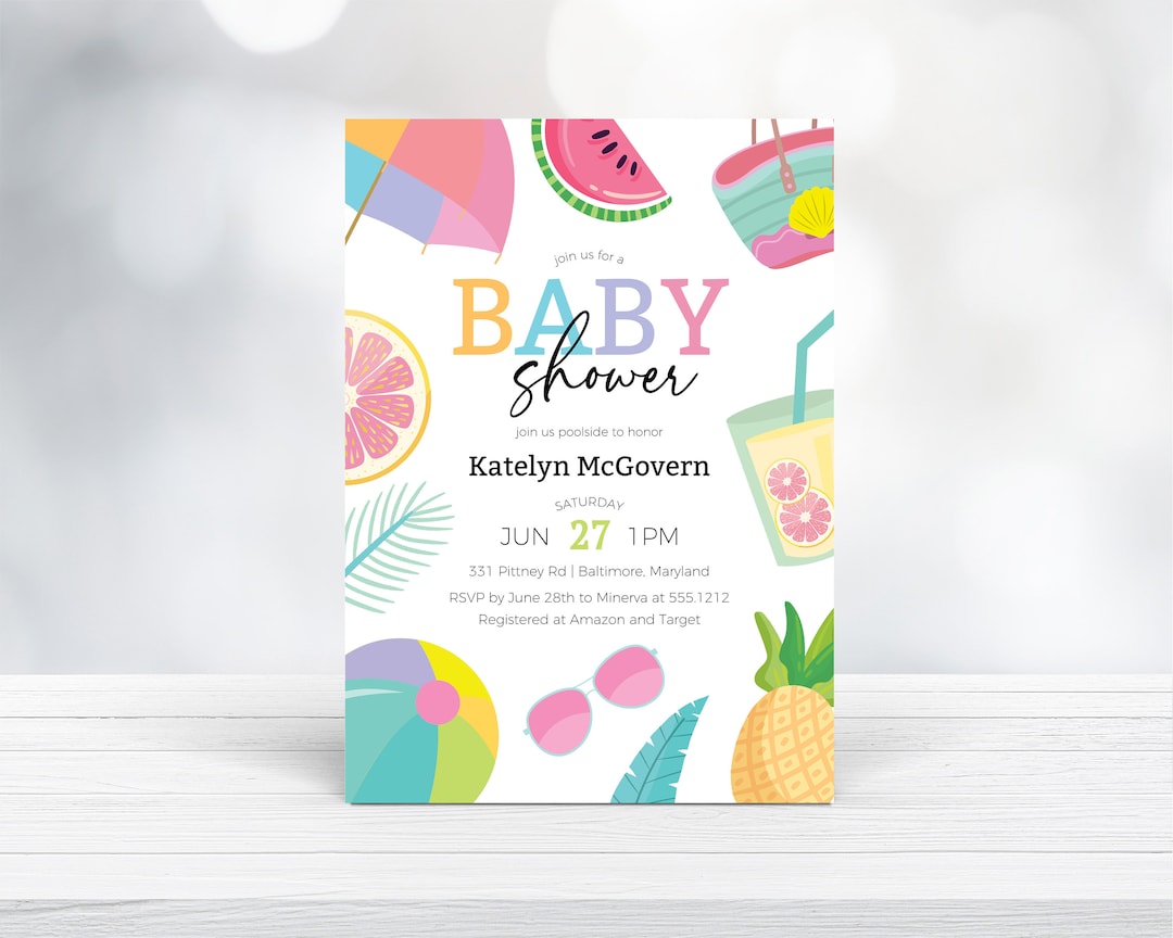 Summer Baby Shower Invitation, Editable Gender Neutral Pool Party Baby ...