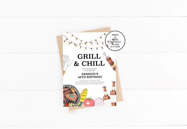 Grill and Chill Birthday Party Invitation Template, BBQ Birthday Party ...