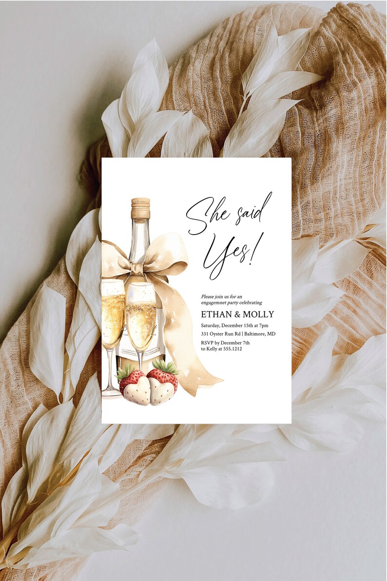 She Said Yes Engagement Party Invitation, Champagne Engagement Party ...