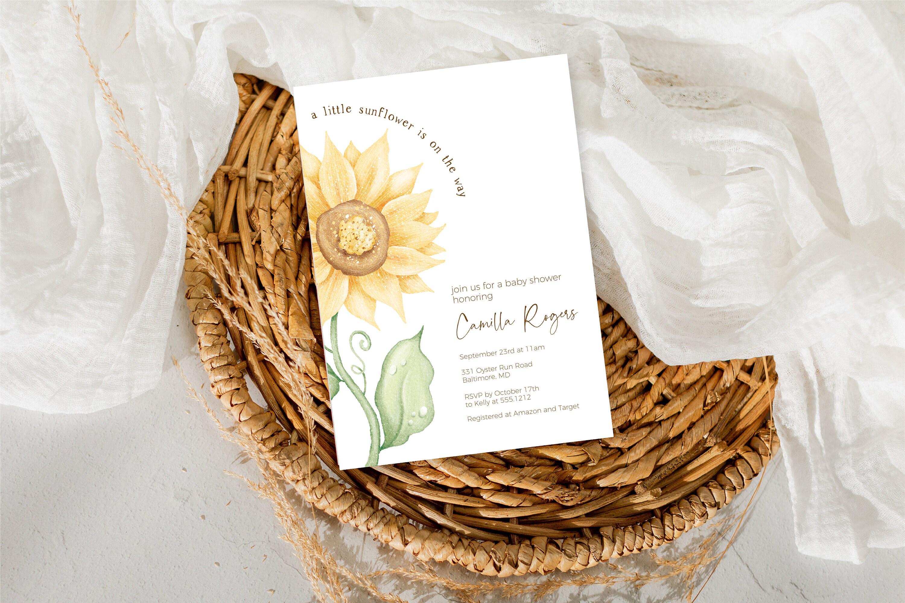 Sunflower Baby Shower Invitation, Editable Sunflower Baby Shower Invite ...