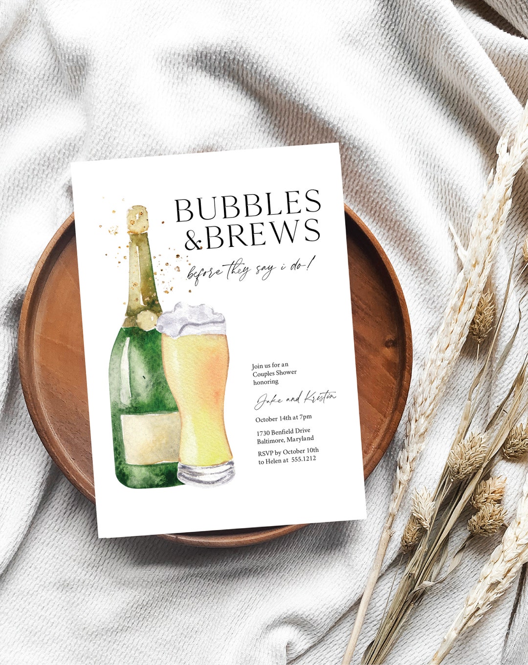 Bubbles and Brews Couples Shower Invitation, Bubbles, Brews and Bites ...
