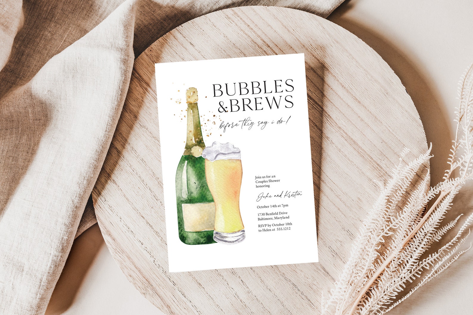 Bubbles and Brews Couples Shower Invitation, Bubbles, Brews and Bites ...