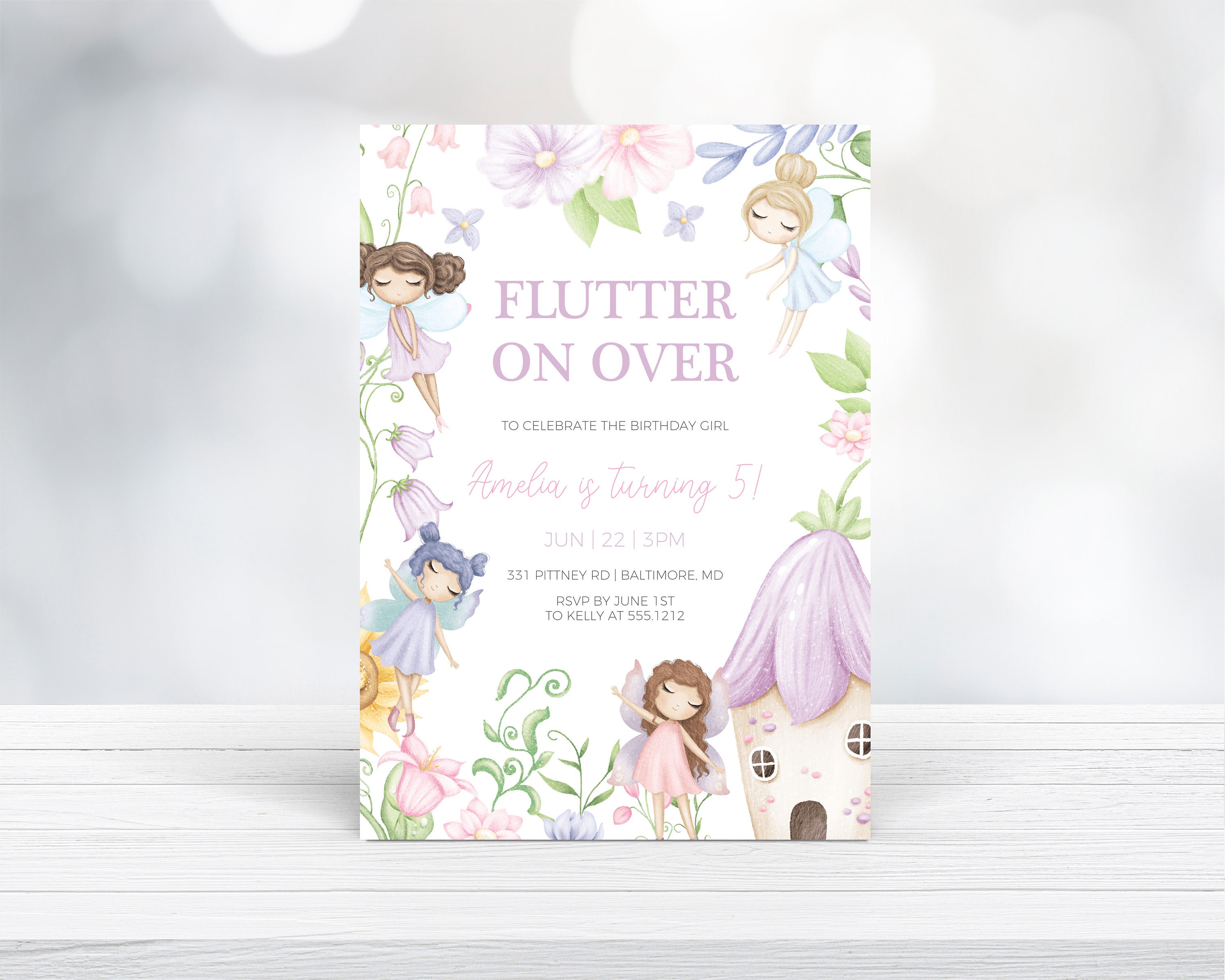 Fairy Birthday Party Invitation, Flutter and Twirl Fairy Birthday Party ...