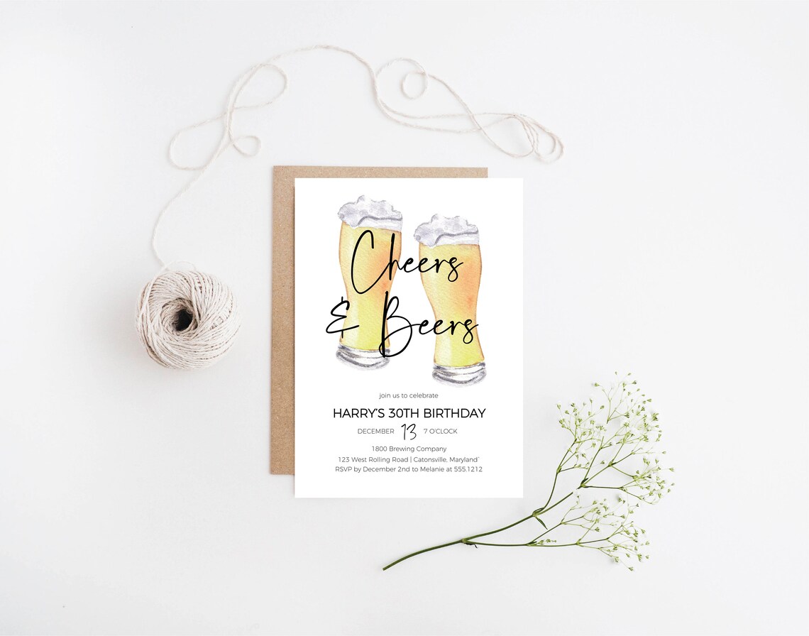 Cheers and Beer Birthday Party Invitation Template, Beer Birthday Party ...