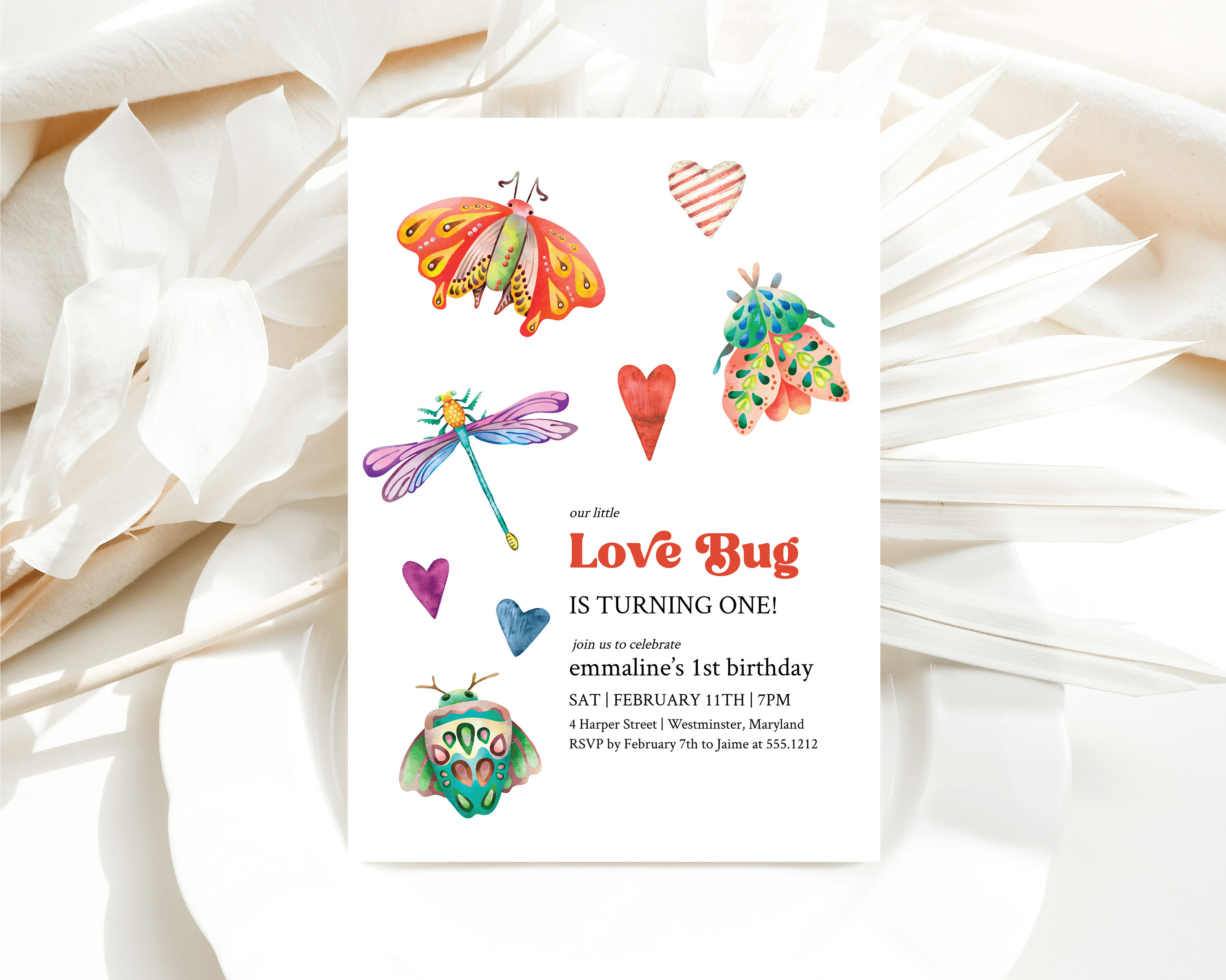 Love Bug Birthday Party Invitation, Editable Insect Birthday Party ...