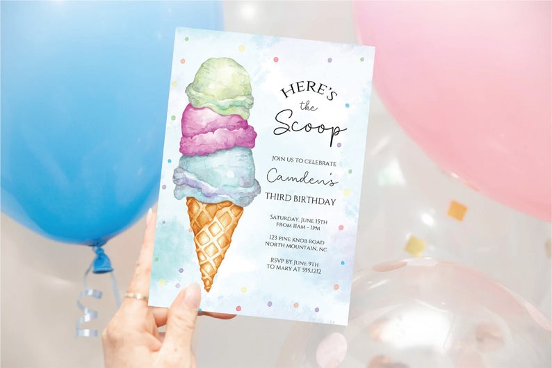 Boy Ice Cream Birthday Party Invitation, Ice Cream Invite, Editable Ice ...