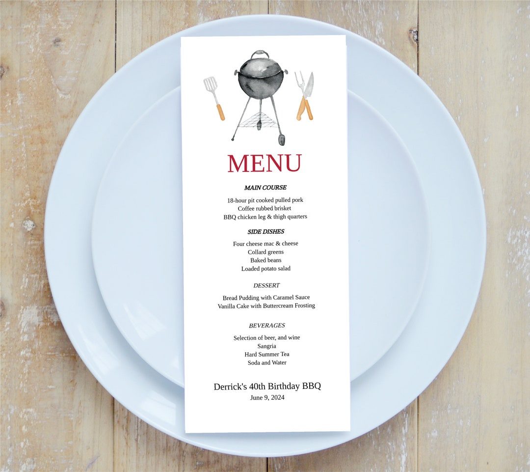 Grill and Chill Birthday Party Printable Menu Template, BBQ Birthday ...