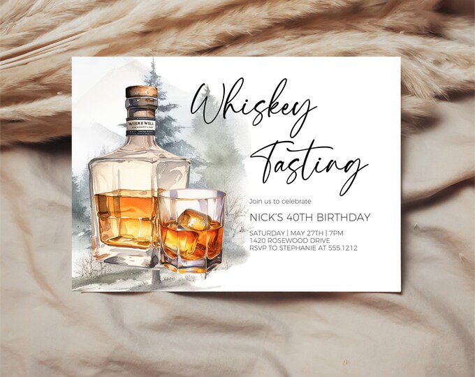 Whiskey Tasting Invitation, Rustic Whiskey Birthday Party Invitation ...
