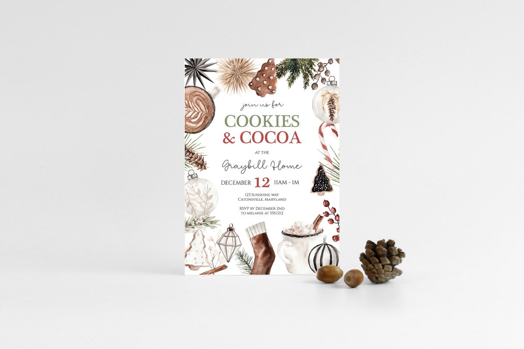 Cookies and Cocoa Invitation, Holiday Open House Invite, Christmas ...