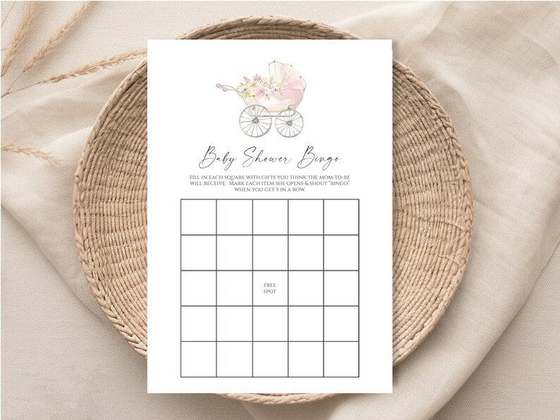 Baby Shower Bingo Game, Printable Girl Baby Shower Bingo Game Instant ...