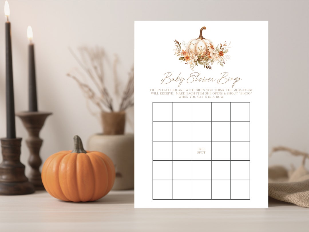 Pumpkin Baby Shower Bingo Game, Printable Fall Baby Shower Bingo Game ...