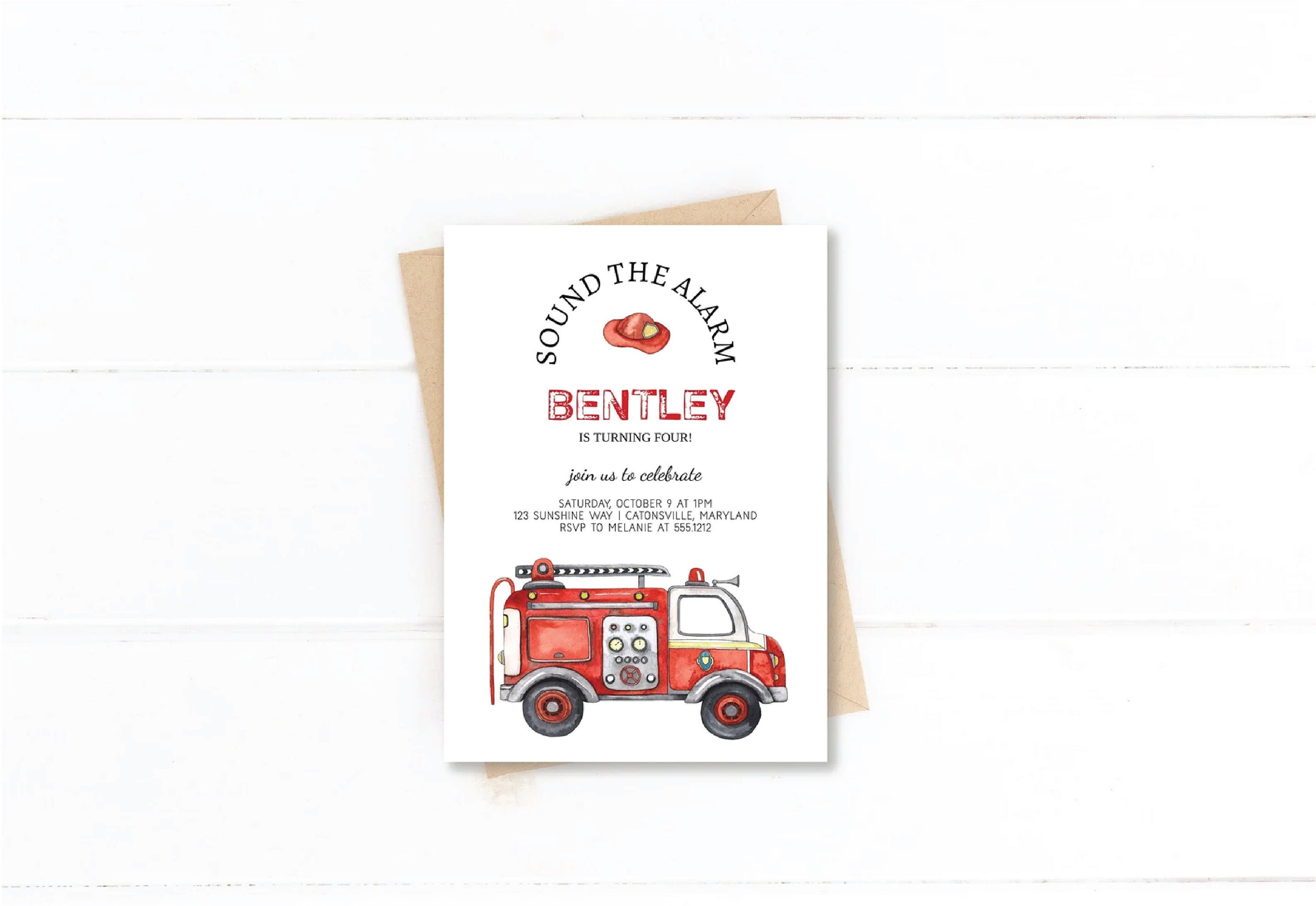 Fire Engine Birthday Party Invitation, Editable Boy Fire Truck Birthday ...