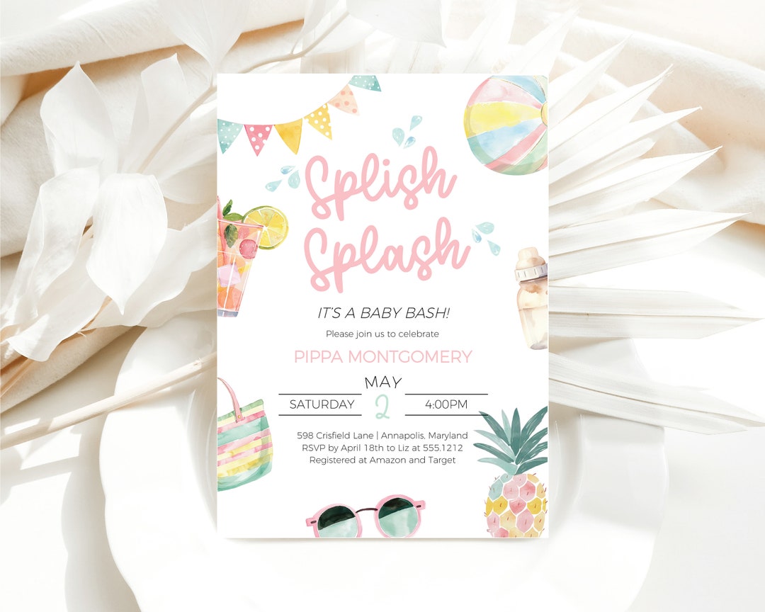 Summer Baby Shower Invitation, Editable Girl Pool Party Baby Shower ...