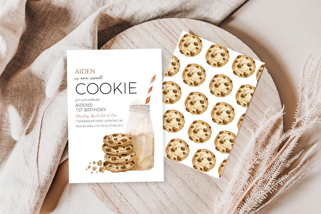 Minimalistic Milk and Cookies Birthday Party Invitation, INSTANT ...