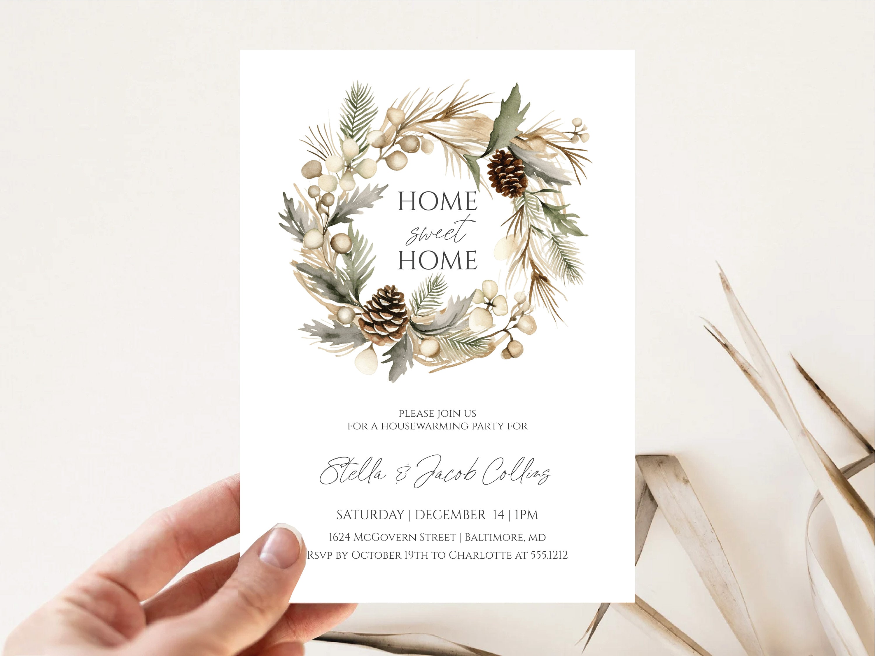 Holiday Housewarming Party Invitation, Instant Download Winter ...