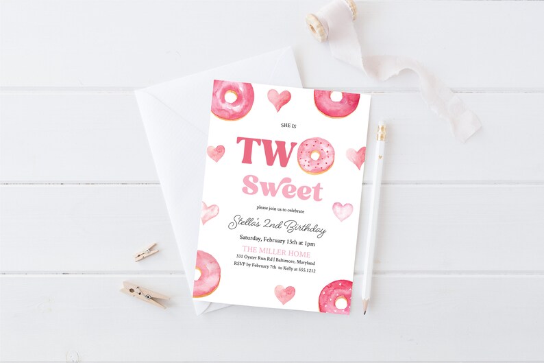 Two Sweet Birthday Party Invitation, Editable Valentine Birthday Invite ...