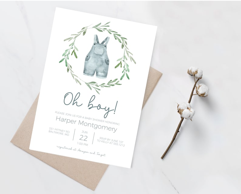 Oh Boy Baby Shower Invitation, Boy Baby Shower Digital Invitation ...