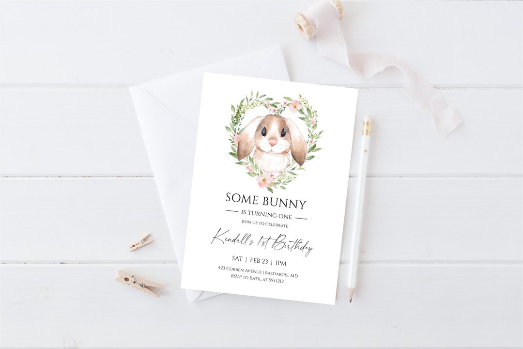 Girl Bunny Birthday Party Invitation, Floral Bunny Birthday Party ...