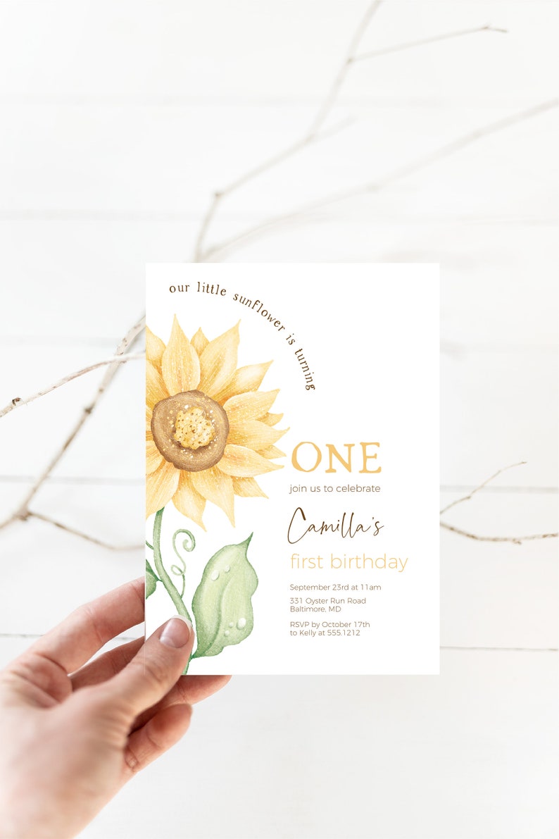 Sunflower Birthday Party Invitation, Editable Our Little Sunflower ...