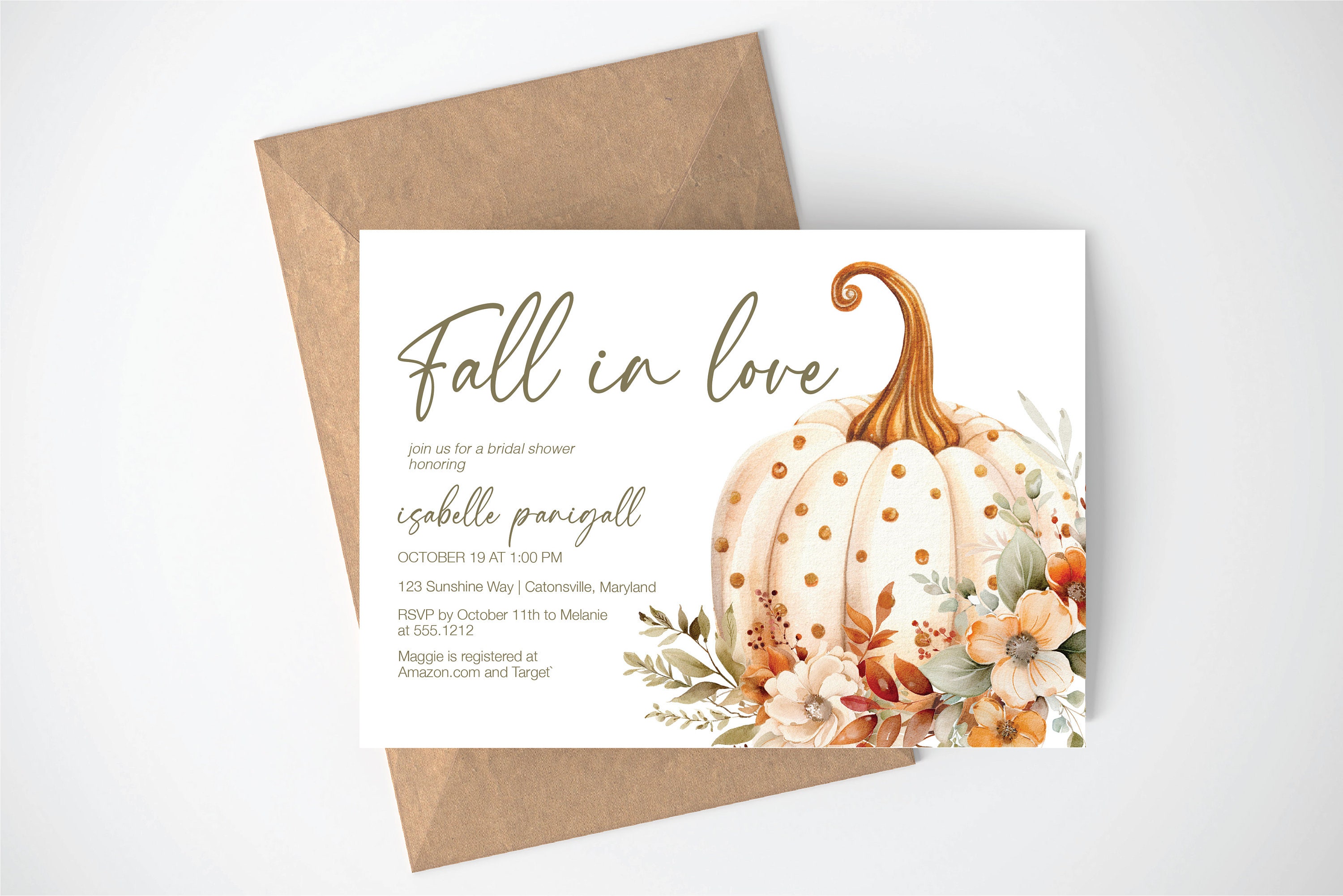 Fall in Love Bridal Shower Invitation, Editable Pumpkin Bridal Shower ...