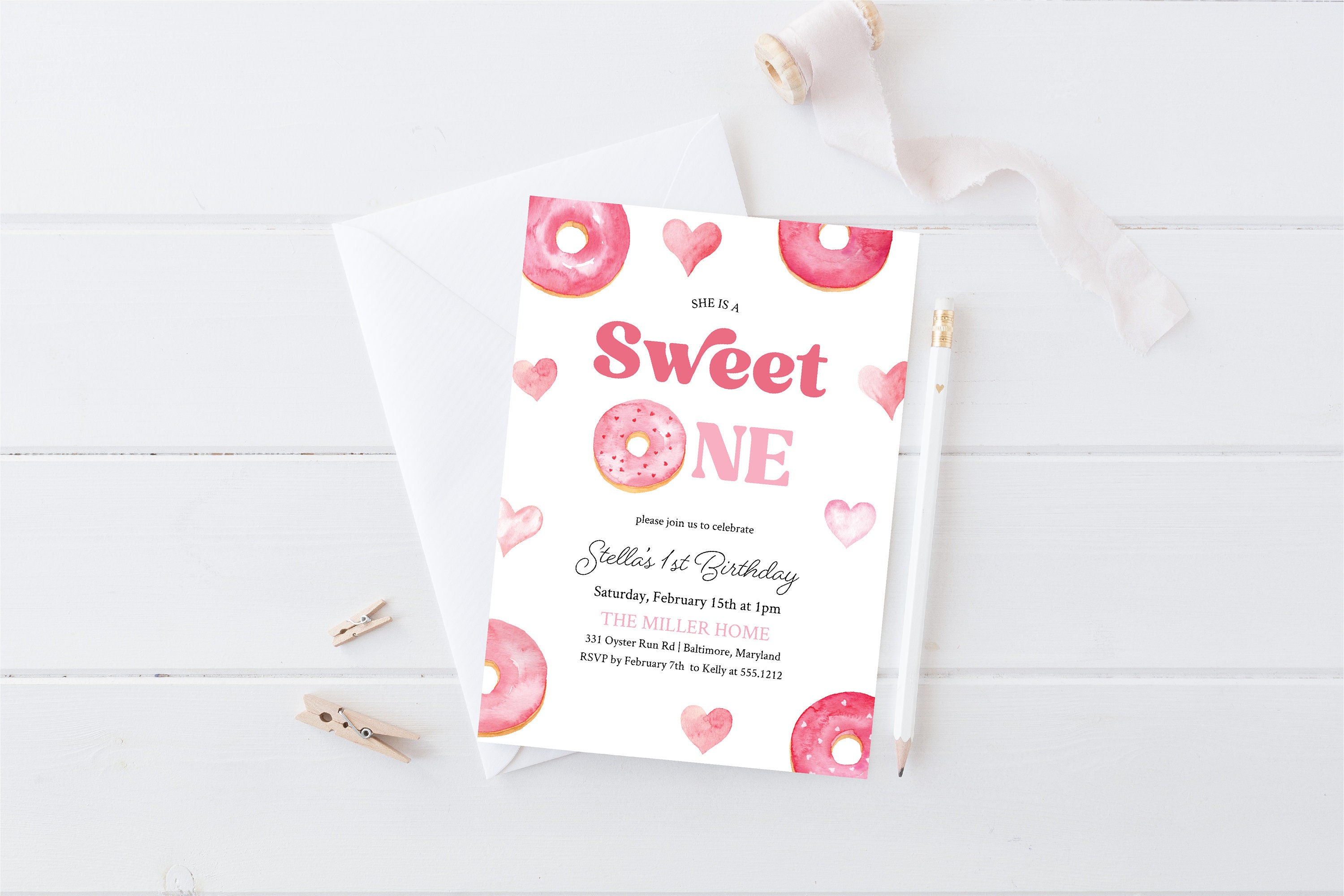 Sweet One Birthday Party Invitation, Editable Valentine Birthday Invite ...