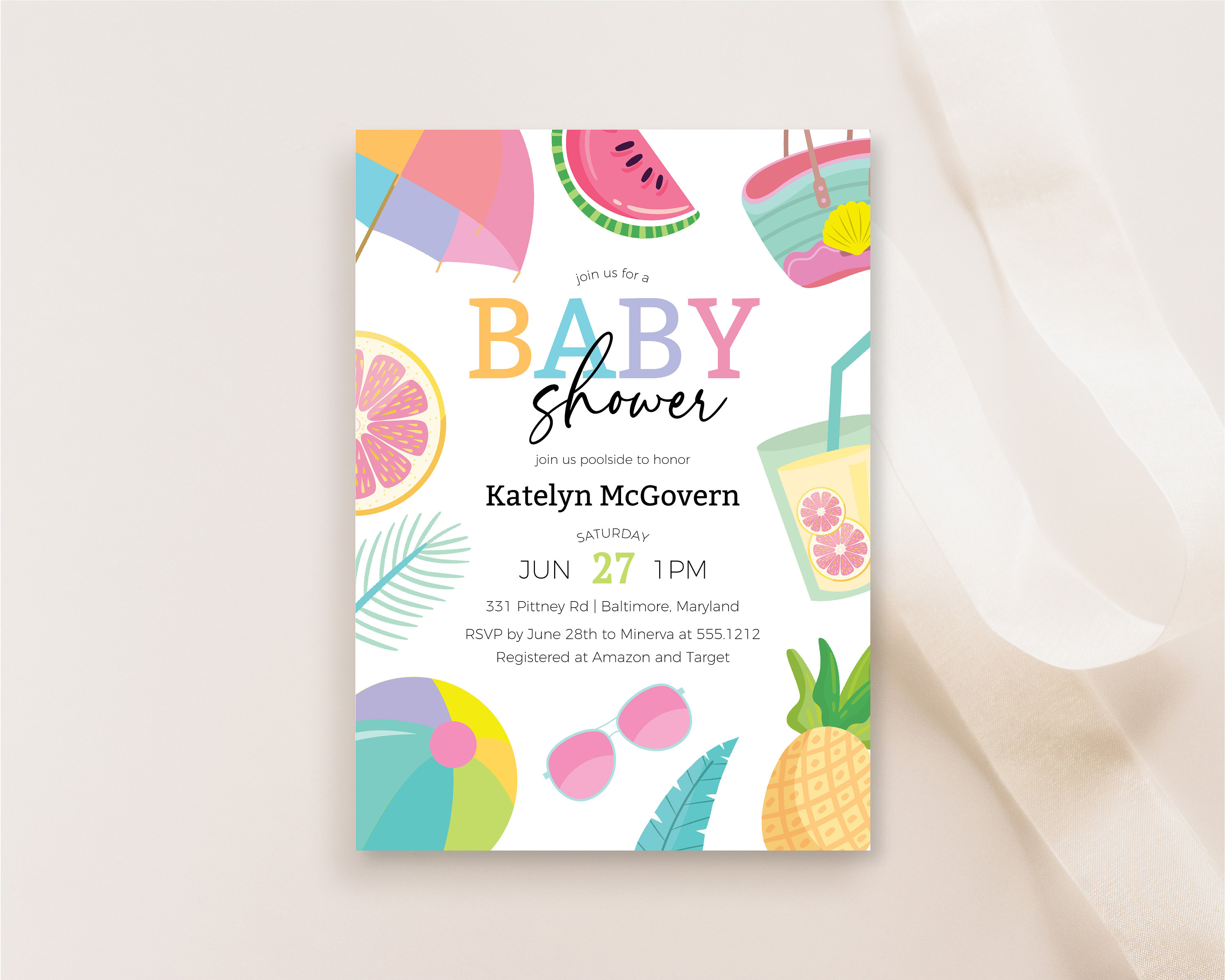 Summer Baby Shower Invitation, Editable Gender Neutral Pool Party Baby ...